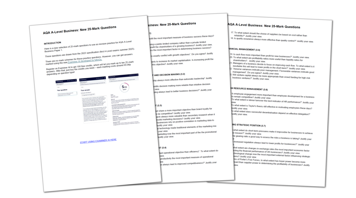 New Practice 25-Mark Questions for AQA A-Level Business (Paper 1 ...