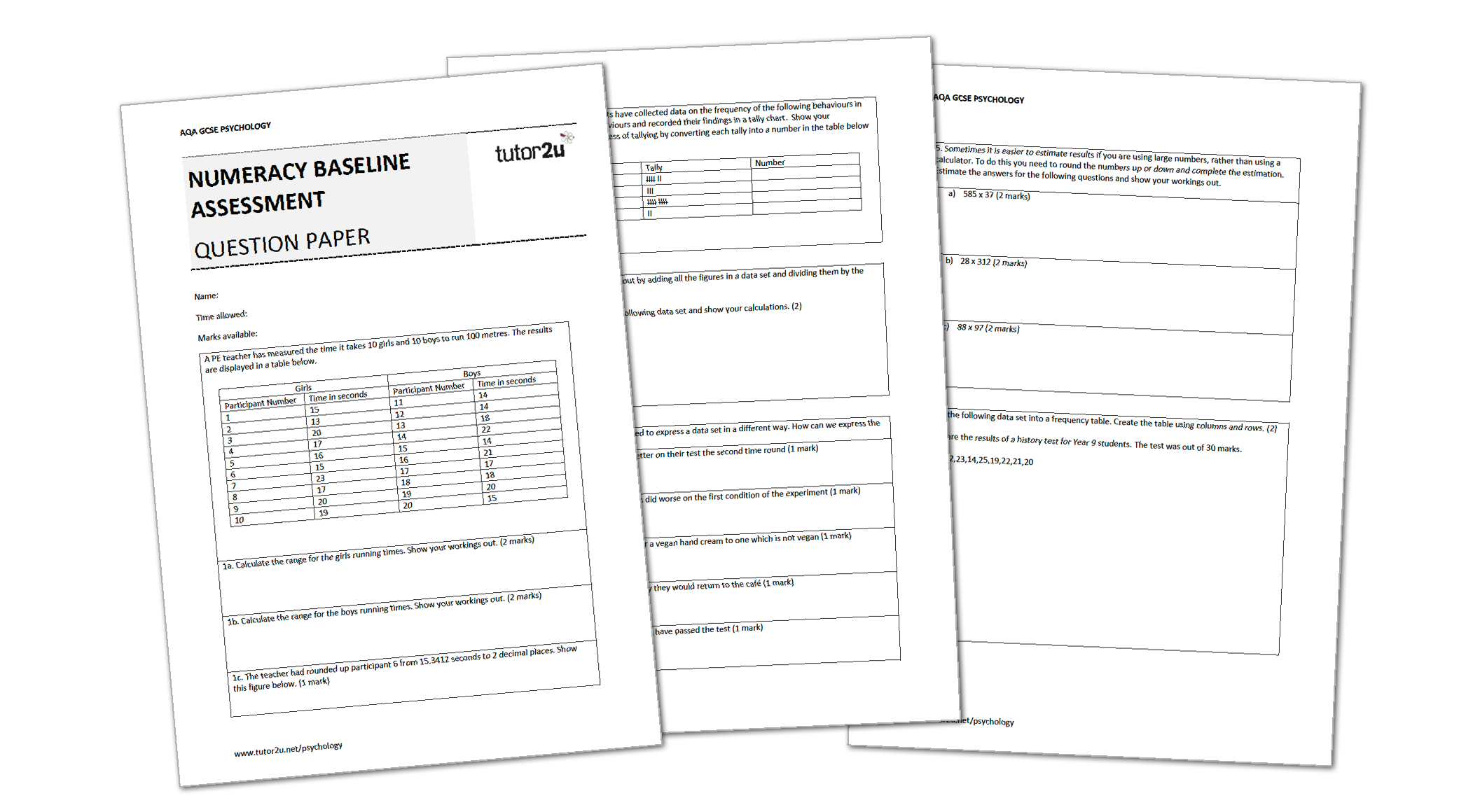 Baseline Numeracy Assessment for AQA GCSE Psychology | Reference ...