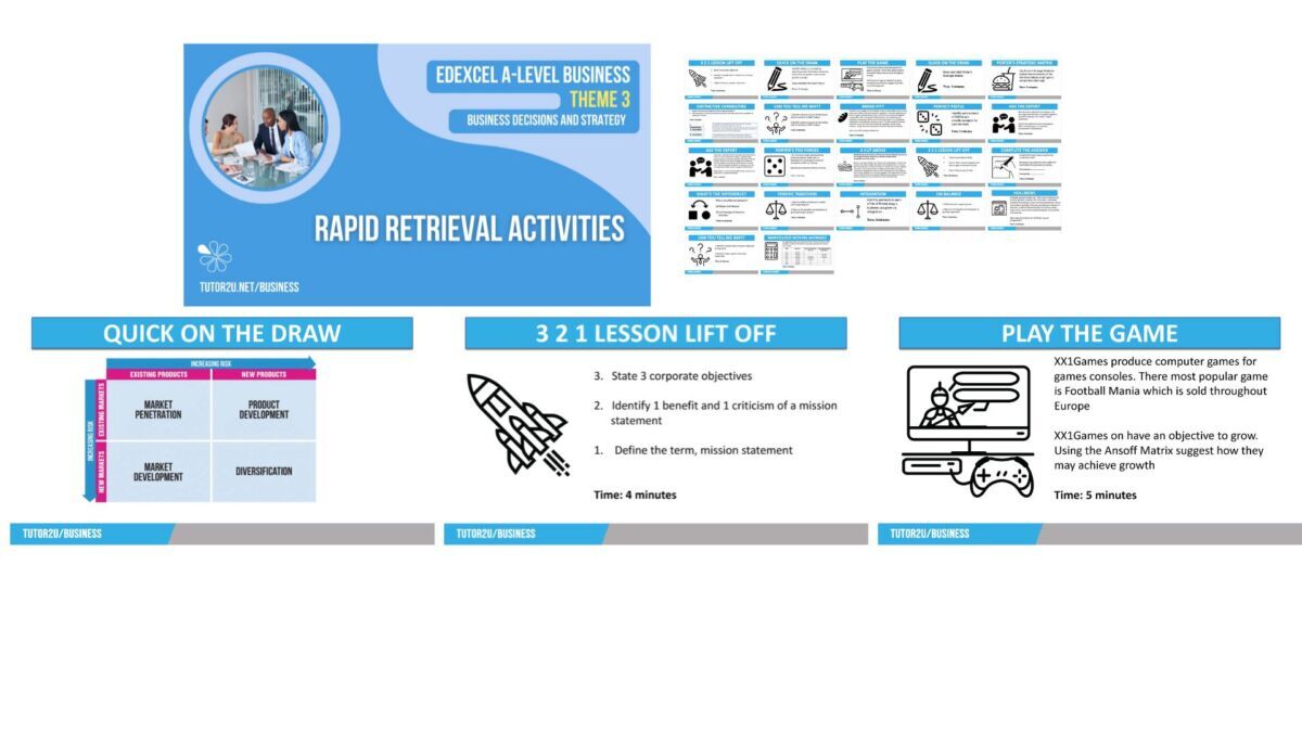 Theme 3 Knowledge Retrieval Activities Pack for Edexcel A-Level Business | Shop | Business | tutor2u