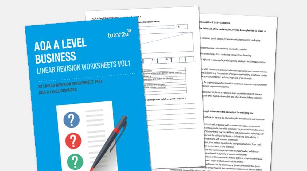 AQA A Level Business Linear Revision Worksheets (Vol1) - for exams up ...