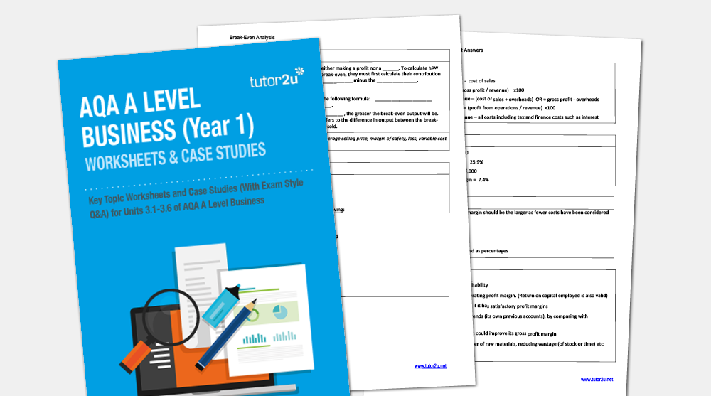 Year 1 Lesson Worksheets and Case Studies for AQA A-Level Business ...