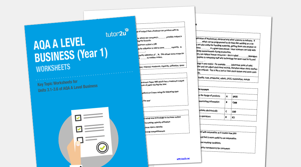 AQA A Level Business (Year 1) Lesson Worksheets Vol1 - for exams up to ...