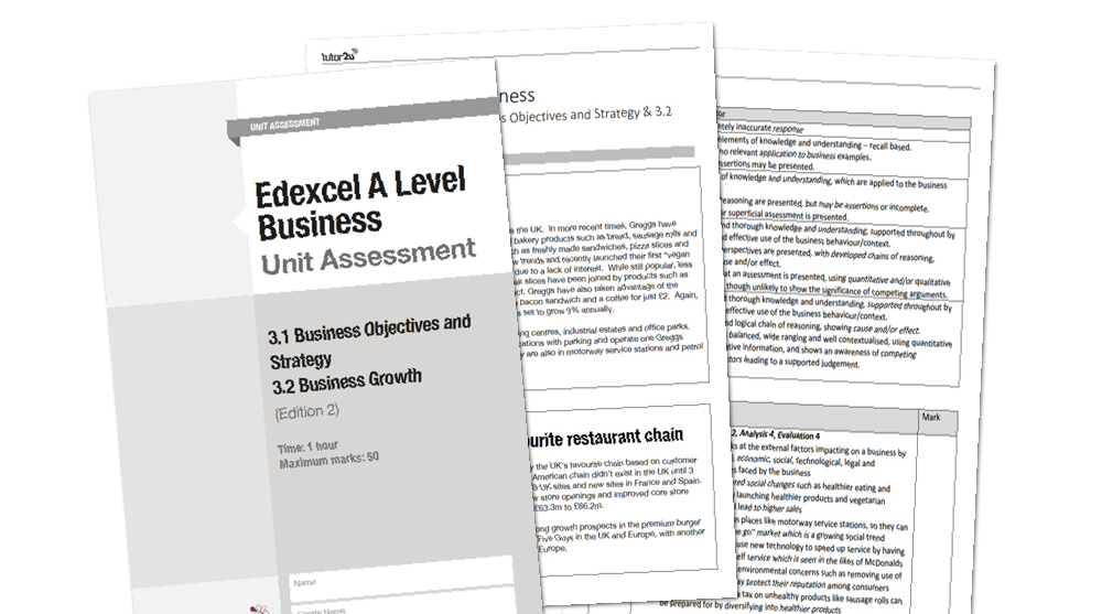 Theme 3.1 & 3.2 Unit Assessment (Vol 2) for Edexcel A-Level Business ...