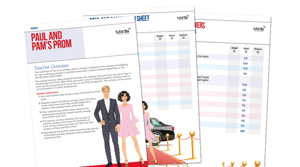 Paul & Pam's Prom (Budgeting & Variance Analysis) | Shop | tutor2u