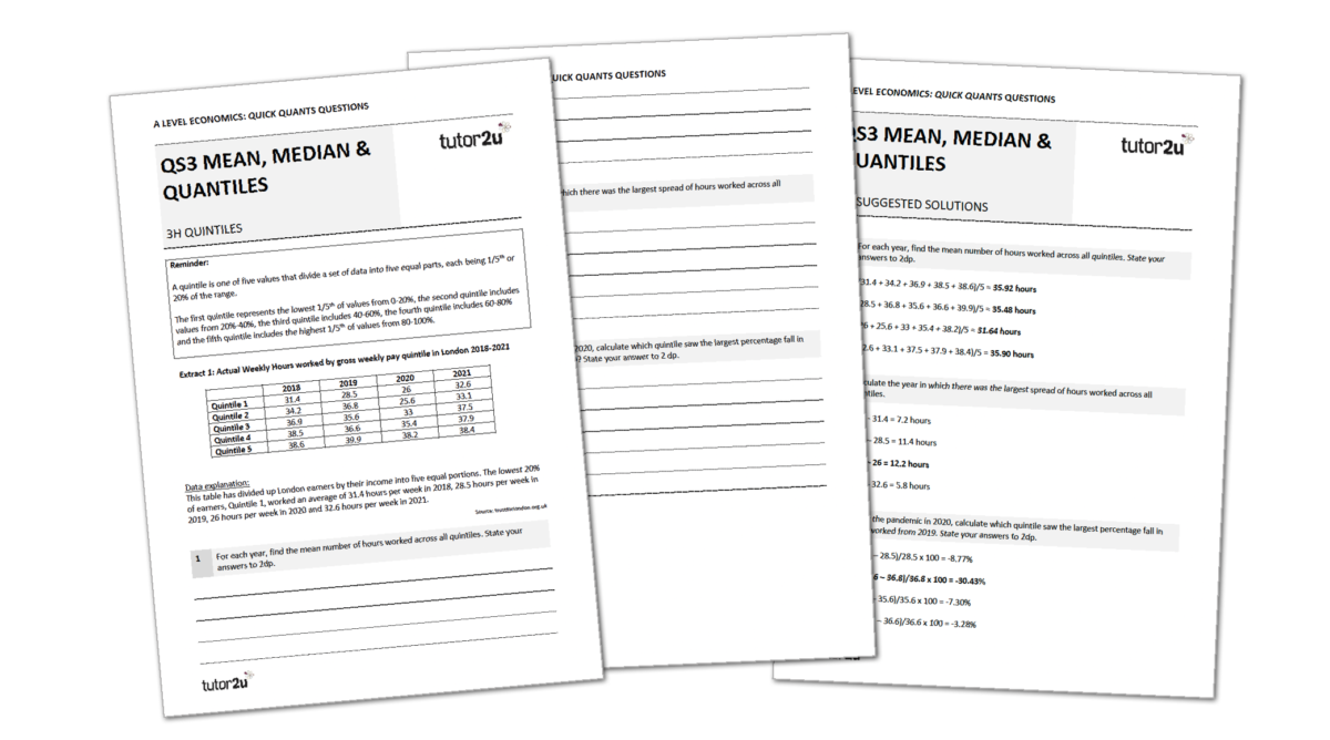 Mean Median Quantiles (QS3) Quick Quants Worksheets for A-Level ...