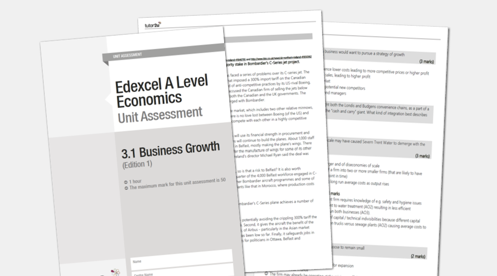 Theme 3.1 Business Growth Unit Assessment for Edexcel A-Level Economics ...