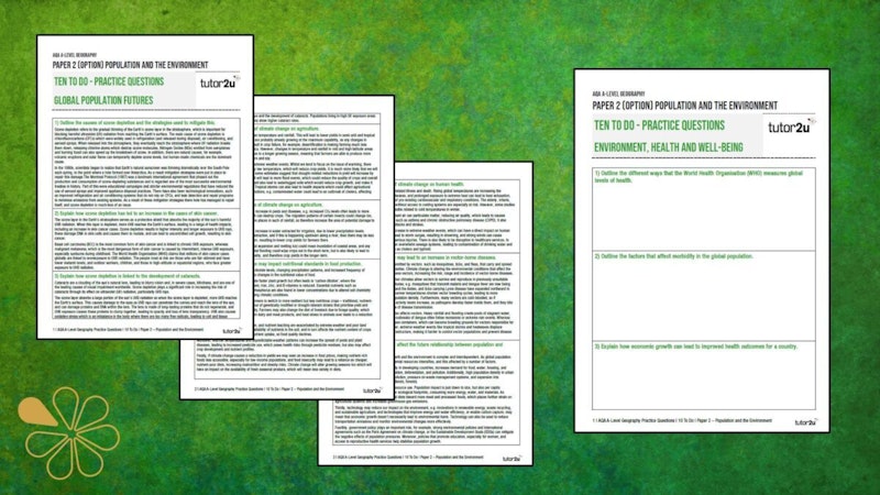 Population and the Environment (Paper 2 ) 'Ten to Do' Worksheets for AQA A-Level Geography ...
