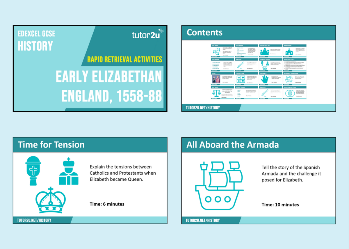 Early Elizabethan England (1558-88) Knowledge Retrieval Activity Pack ...