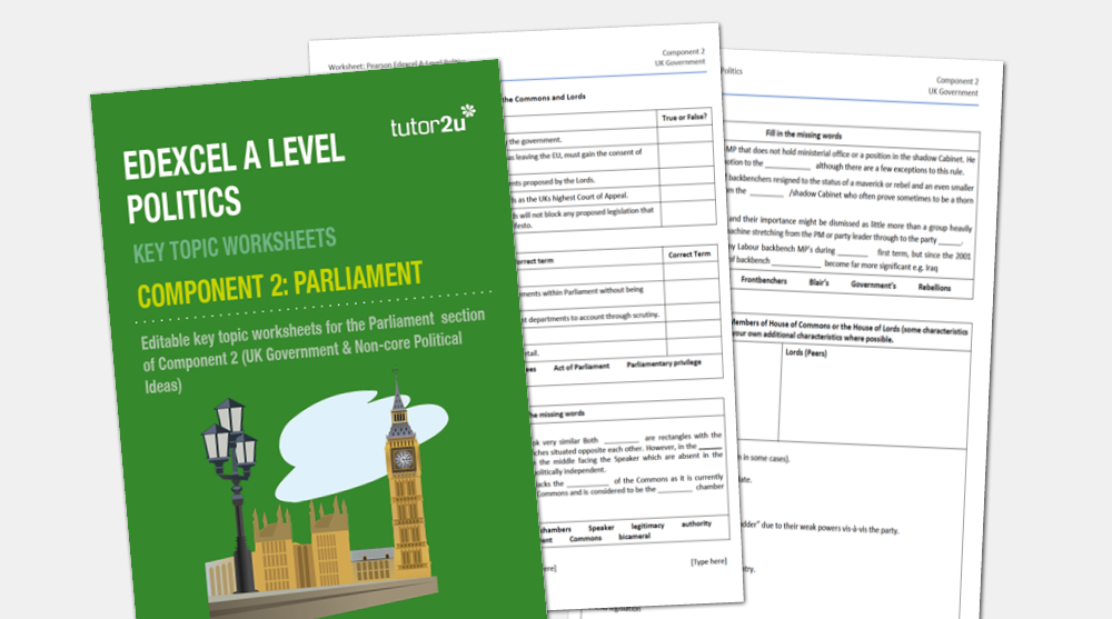 Component 2 “Parliament” Topic Worksheets for Edexcel A-Level Politics ...