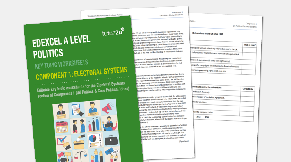 Component 1 “Electoral Systems” Topic Worksheets for Edexcel A-Level ...