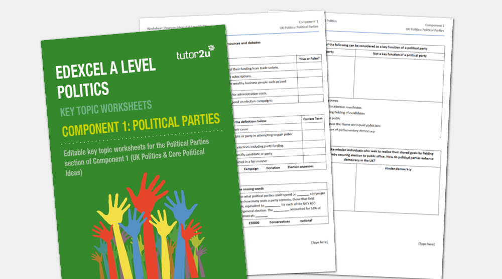 Component 1 “Political Parties” Topic Worksheets for Edexcel A-Level ...