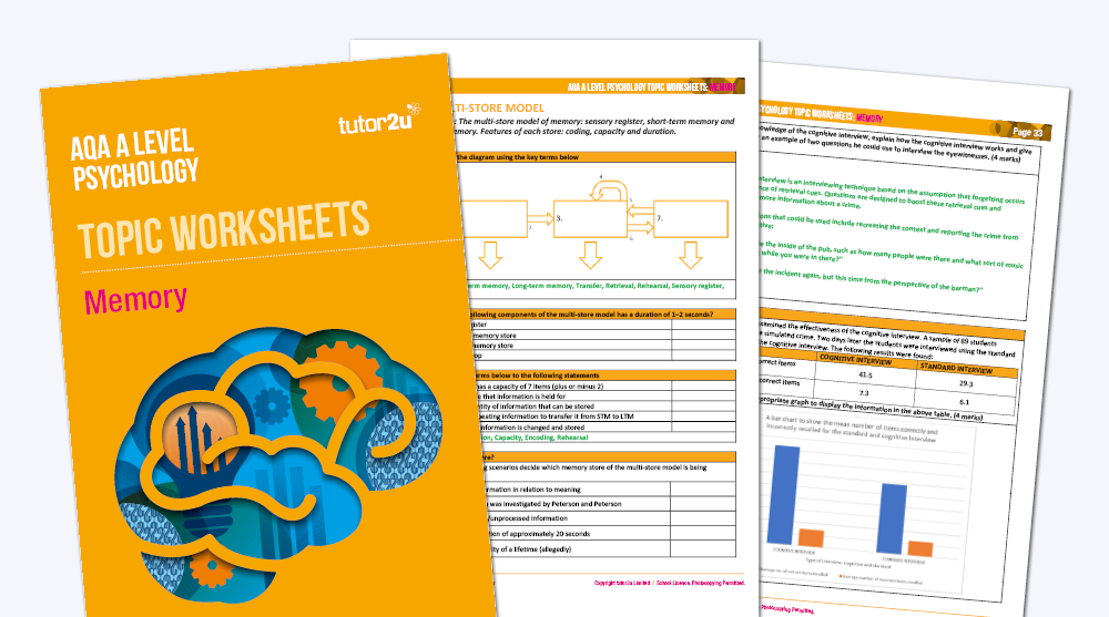 Memory Topic Worksheets for AQA A-Level Psychology (exams up to 2026 ...