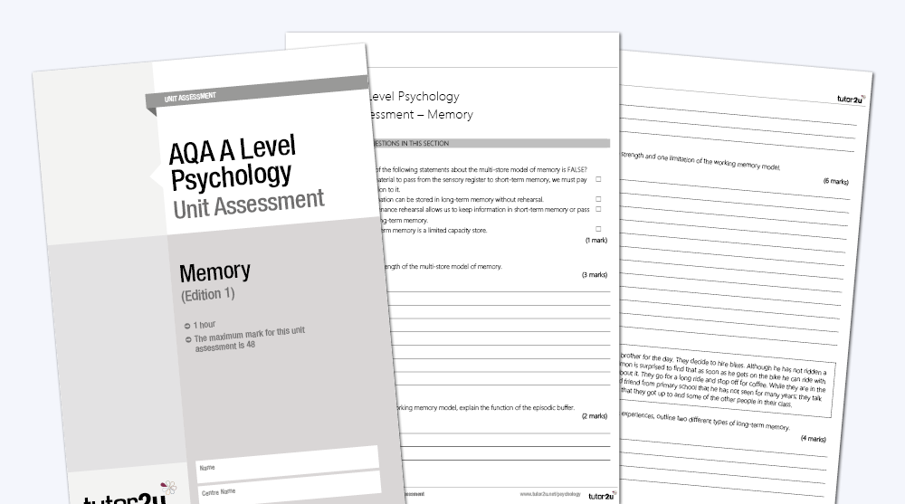Memory AQA A Level Psychology Unit Assessment Edition 1 (exams up to ...