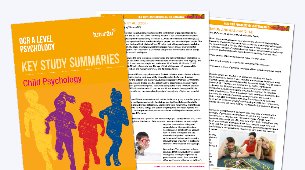 Child Psychology: OCR A Level Psychology Key Study Summaries | Shop ...