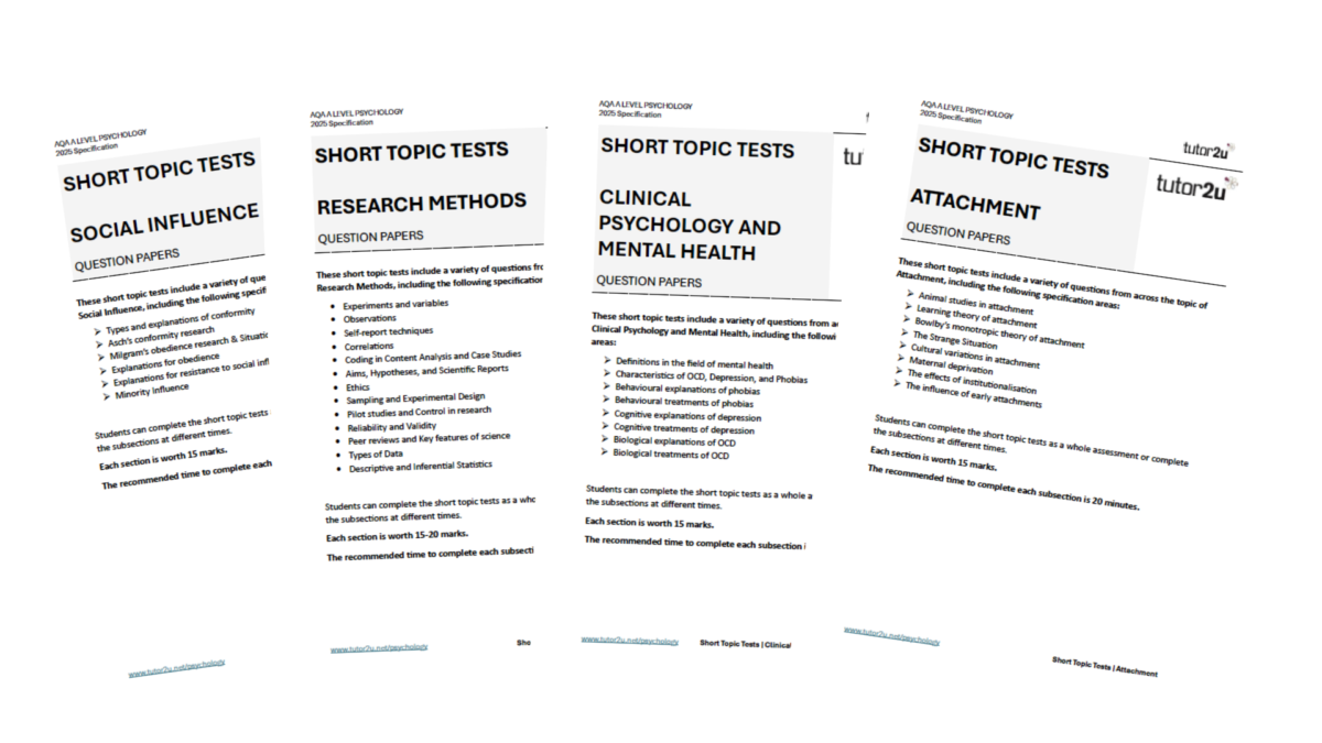 Short Topic Tests for AQA A-Level Psychology for teaching from 2025 ...