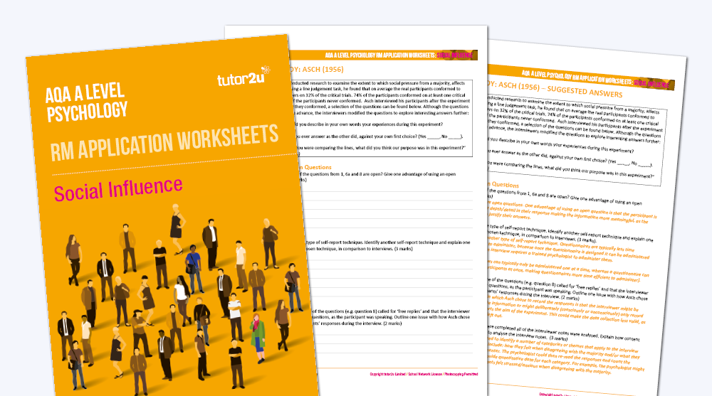 Social Influence: Research Methods Application Worksheets for AQA A ...