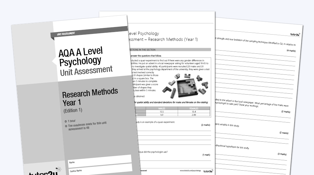 Research Methods (Year 1) Unit Assessment for AQA A-Level Psychology ...