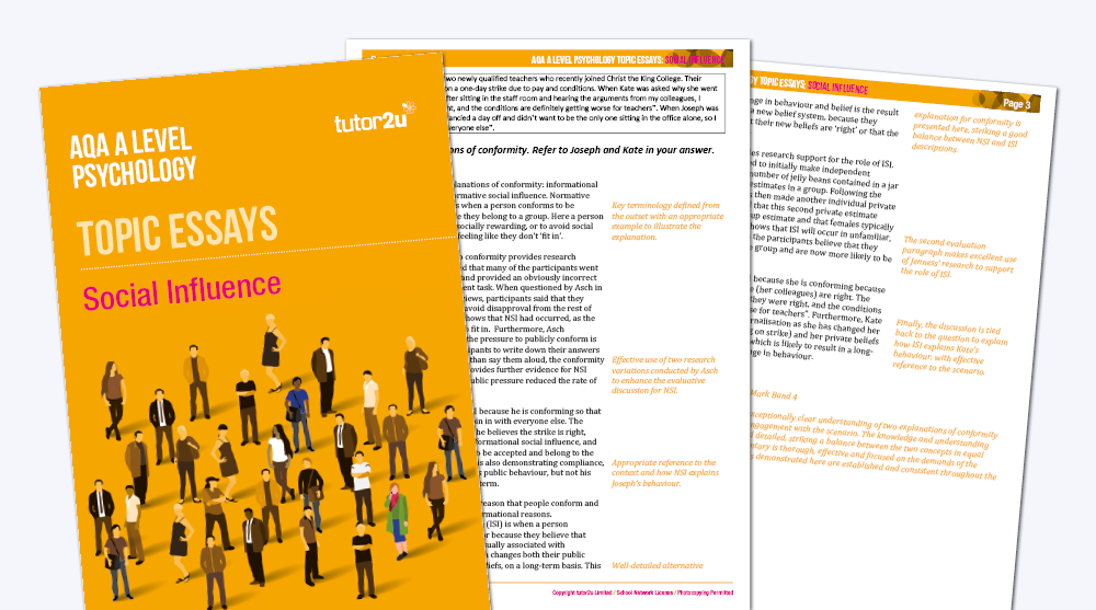 Social Influence Topic Essays for AQA A-Level Psychology | Shop ...