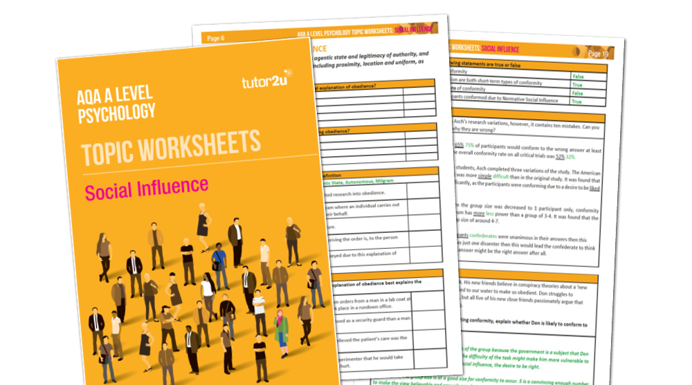 Social Influence: Topic Worksheets for AQA A Level Psychology (exams up ...
