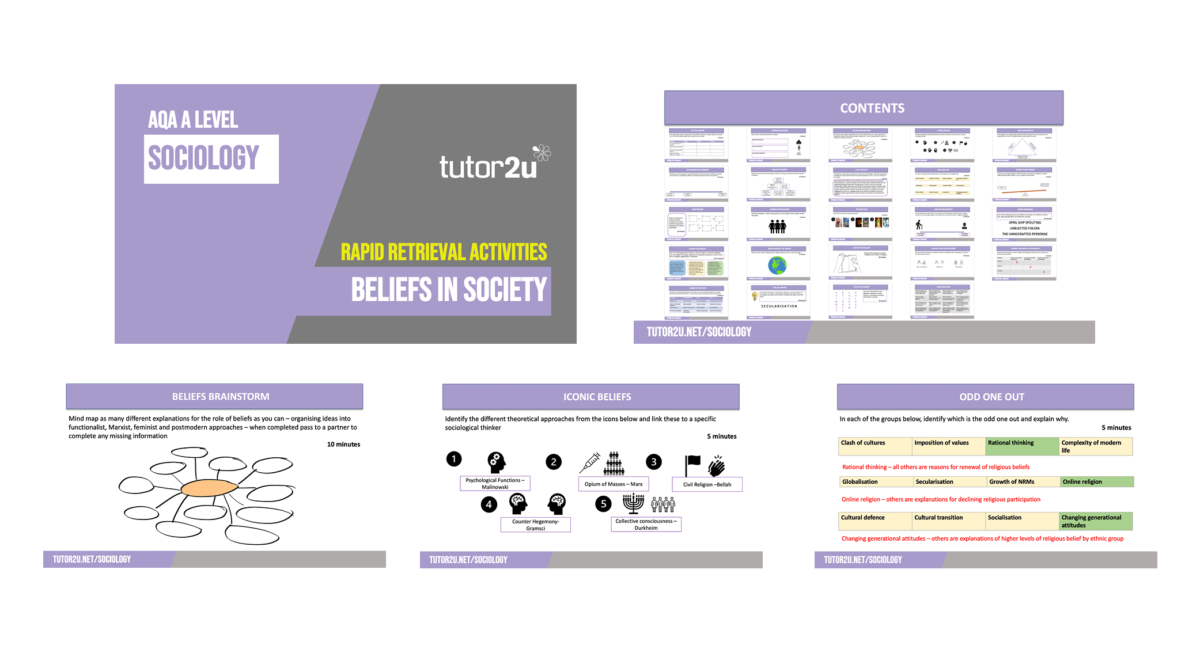 Beliefs in Society Retrieval Activities Pack for AQA A-Level Sociology ...