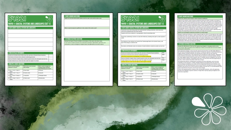54321 Recap Worksheets for AQA A-Level Geography (Paper 1) - Coastal ...