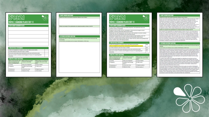 54321 Recap Worksheets for AQA A-Level Geography (Paper 2) - Changing ...