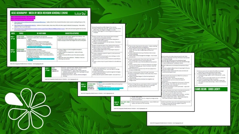 Weekly Revision Schedule for AQA GCSE Geography - A 16 Week Plan to ...
