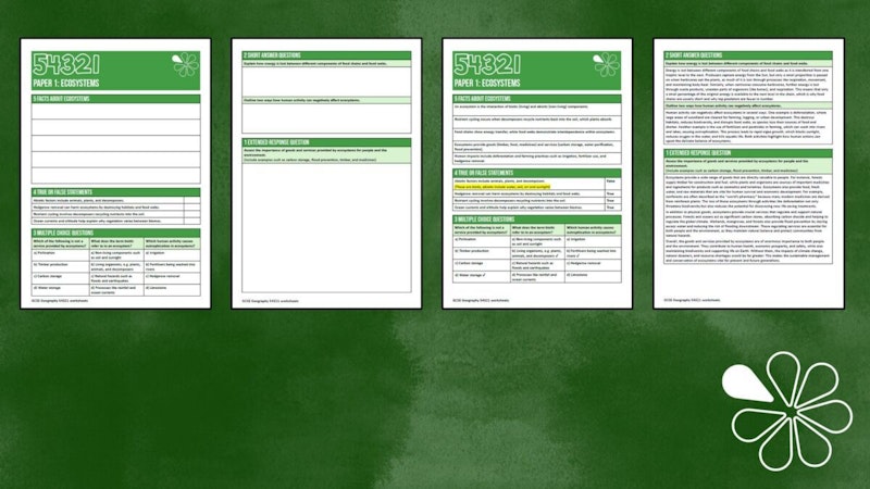 54321 Recap Worksheet for AQA GCSE Geography (Paper 1) - Ecosystems ...