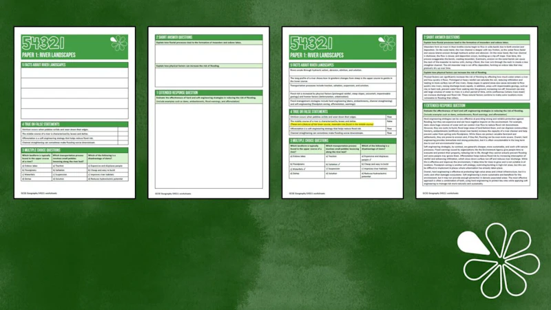 54321 Recap Worksheet for AQA GCSE Geography (Paper 1) - River ...