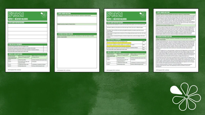 54321 Recap Worksheet for AQA GCSE Geography (Paper 1) - Weather ...