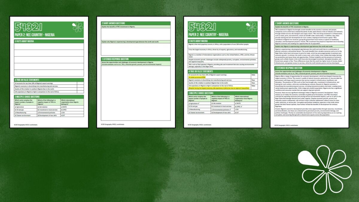 54321 Recap Worksheet for AQA GCSE Geography (Paper 2) - NEE Country ...