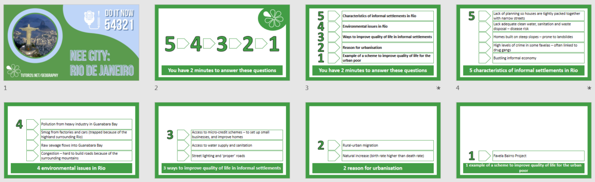 54321 'Do it now' activity for GCSE Geography: Rio de Janeiro (NEE City ...