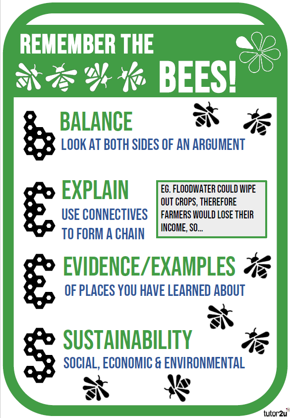 GCSE Geography Poster: Remember the BEES (Acronym for Extended Writing ...