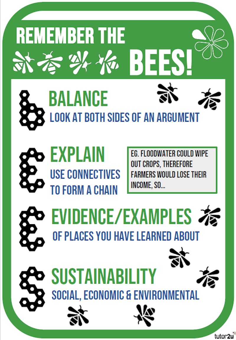 GCSE Geography Poster: Remember the BEES (Acronym for Extended Writing ...