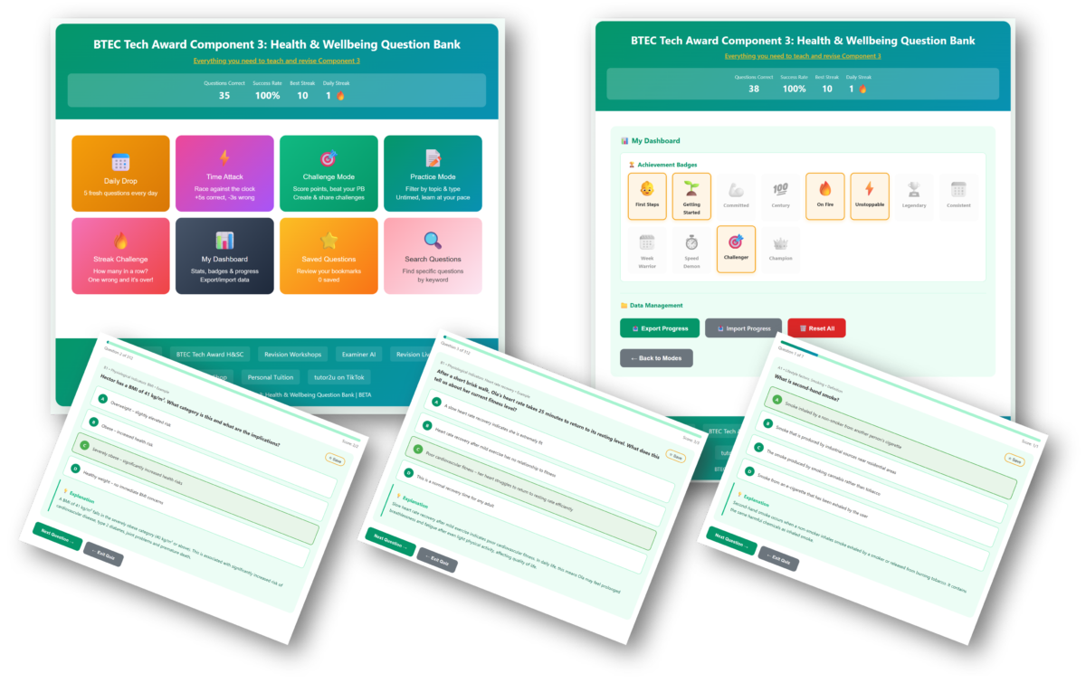BTEC Tech Award Component 3 Health & Wellbeing: Question Bank ...