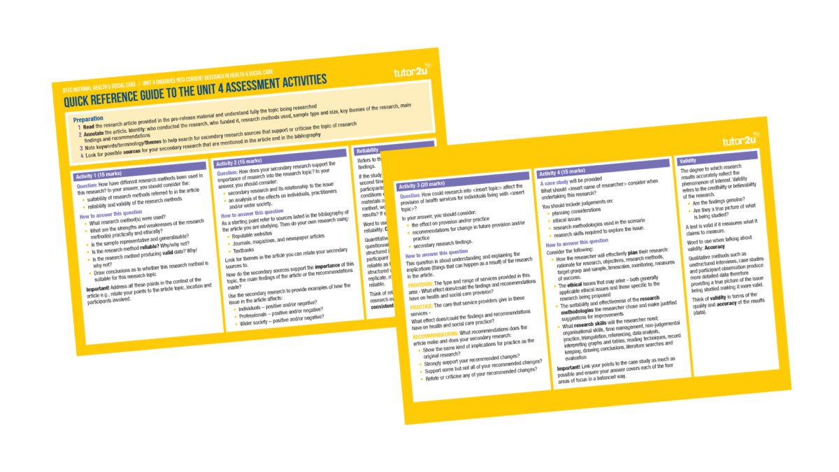 Unit 4 Quick Reference Guide to the Assessment Activities | Reference ...