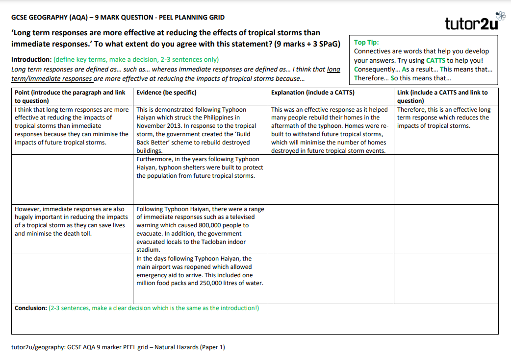 PEEL 9 Mark Question Planning Grid | AQA GCSE Geography | Paper 1: The ...