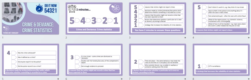 54321 'Do it now' activity for GCSE Sociology | Crime statistics (Crime ...