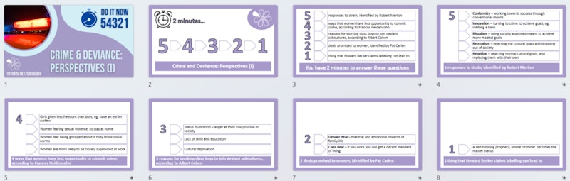 54321 'Do it now' activity for GCSE Sociology | Perspectives 1 (Crime ...