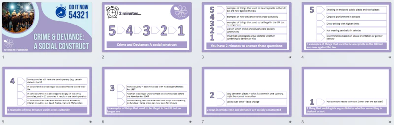 54321 'Do it now' activity for GCSE Sociology | Socially constructed ...