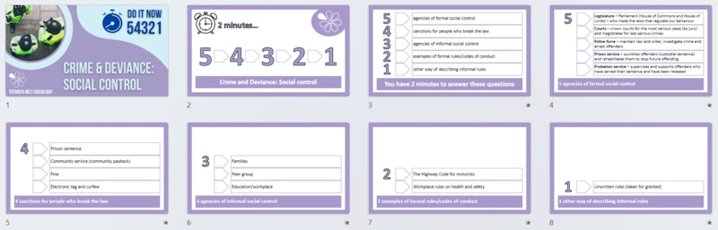 54321 'Do it now' activity for GCSE Sociology | Social control (Crime ...