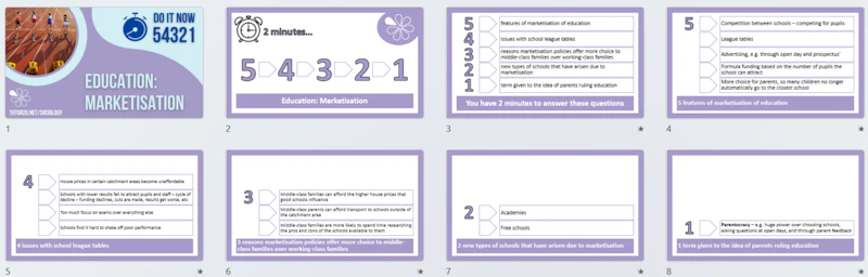 54321 'Do it now' activity for GCSE Sociology | Marketisation ...