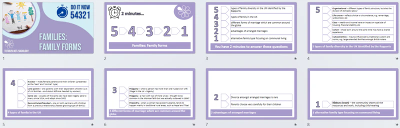54321 'Do it now' activity for GCSE Sociology: Family forms (Family ...