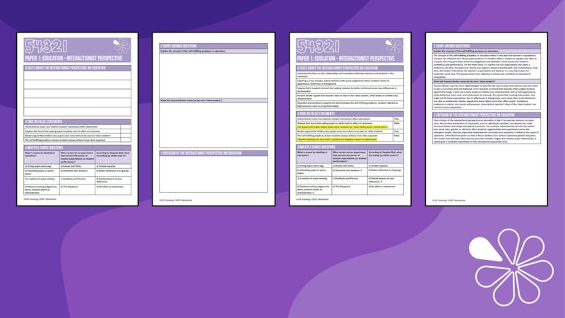 54321 Recap Worksheet for GCSE Sociology (Paper 1) - The Interactionist ...