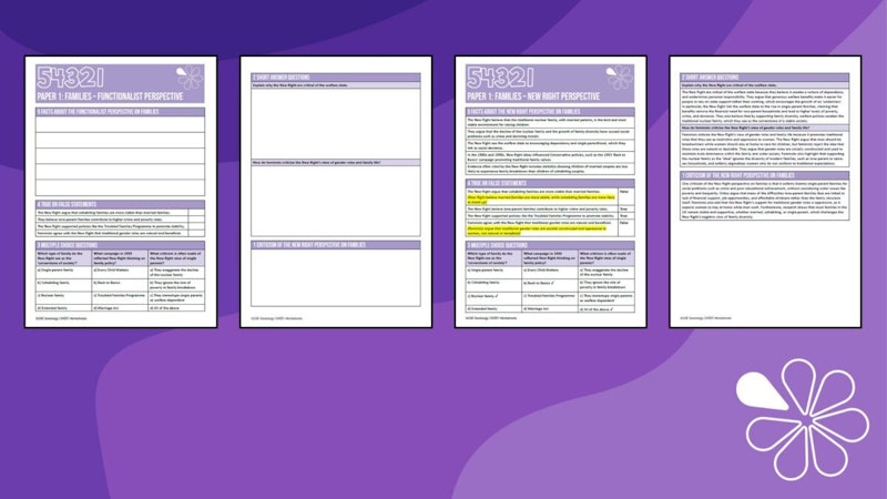 54321 Recap Worksheet for GCSE Sociology (Paper 1) - The New Right ...