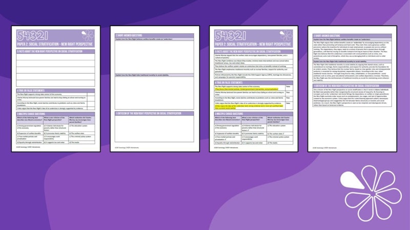 54321 Recap Worksheet for GCSE Sociology (Paper 1) - The New Right ...