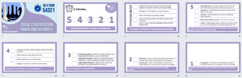 54321 'Do it now' activity for GCSE Sociology | Power and authority ...