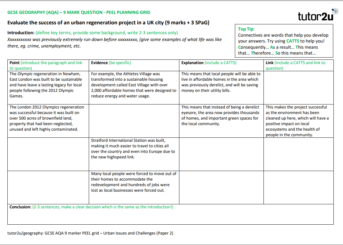 PEEL 9 Mark Question Planning Grid | AQA GCSE Geography | Paper 2 ...
