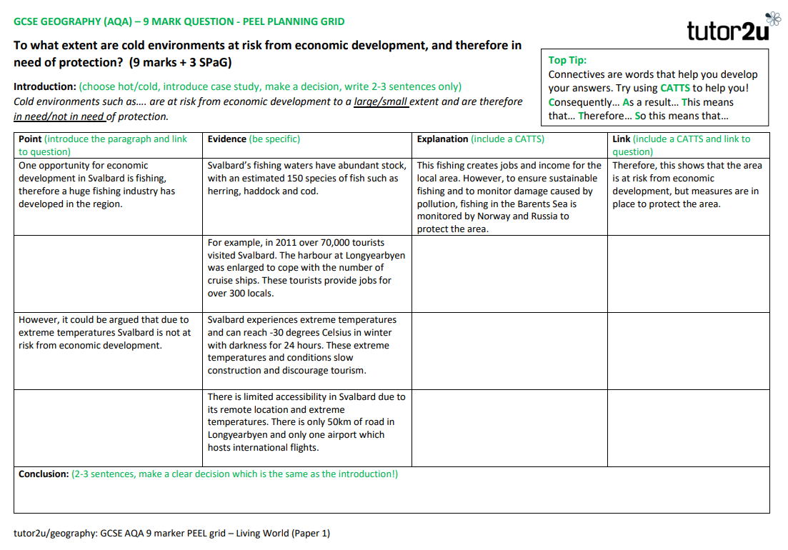 PEEL 9 Mark Question Planning Grid | AQA GCSE Geography | Paper 1: The ...